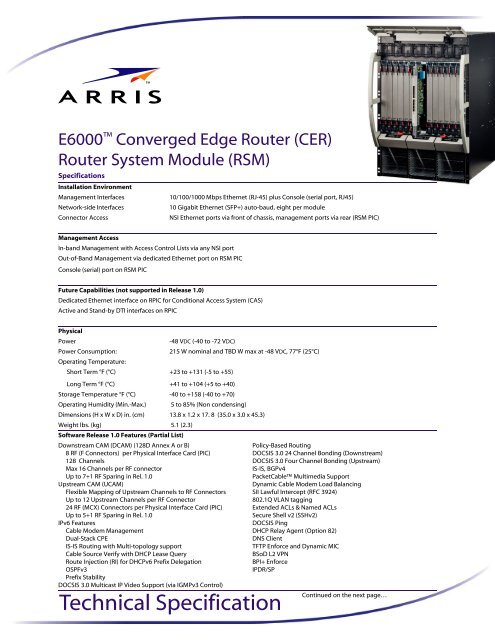 E6000 CER Router System Module (RSM) Technical ... - Arris
