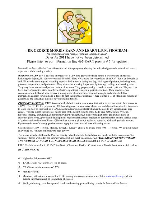 dr george morris earn and learn l.p.n. program - BayCare Health ...