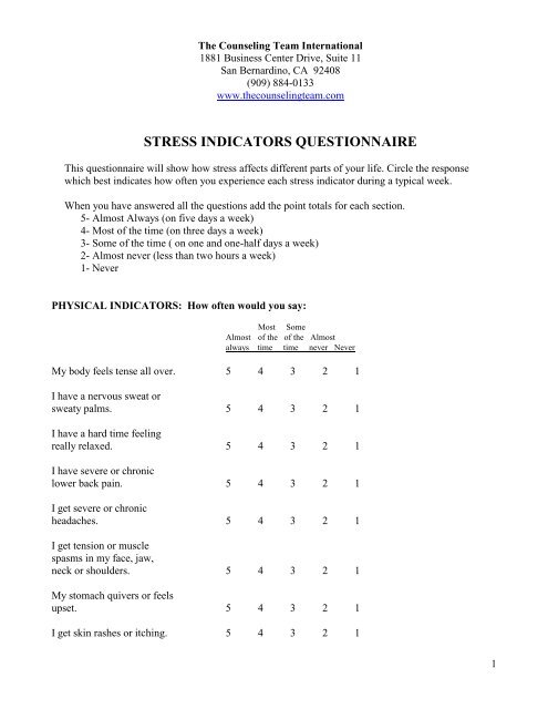 Stress Indicators Questionnaire - NBANH