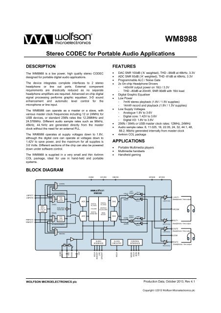 WM8988, Rev 4.0 - Wolfson Microelectronics plc