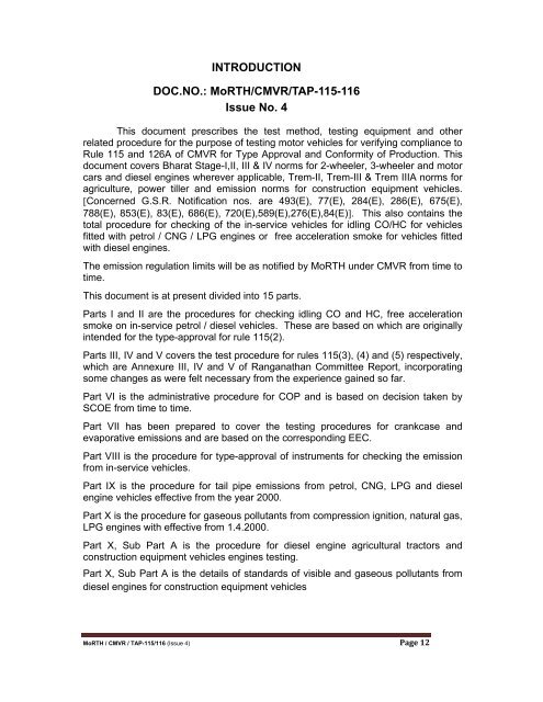 INTRODUCTION DOC.NO.: MoRTH/CMVR/TAP-115-116 Issue No. 4