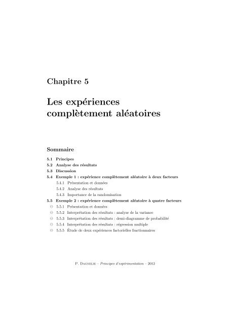 Chapitres 5 et 6 - Livres de statistique de Pierre Dagnelie