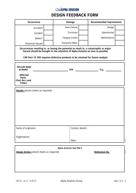 Design Feedback Form - Alpha Aviation