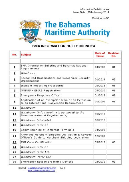 BMA INFORMATION BULLETIN INDEX - The Bahamas Maritime ...