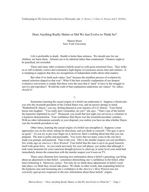 Paper 9 for website - Does Anything Really Matter or Did We Just Evolve ...