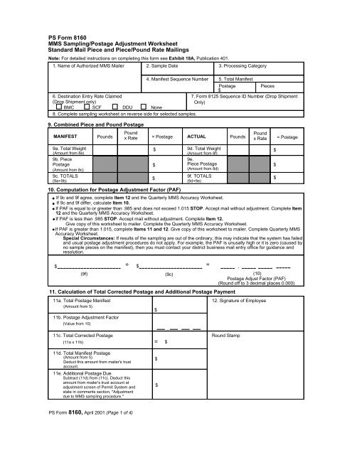 PS Form 8160 MMS Sampling/Postage ... - NALC Branch 78