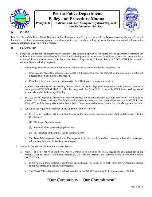 Peoria Police Department Policy and Procedure Manual