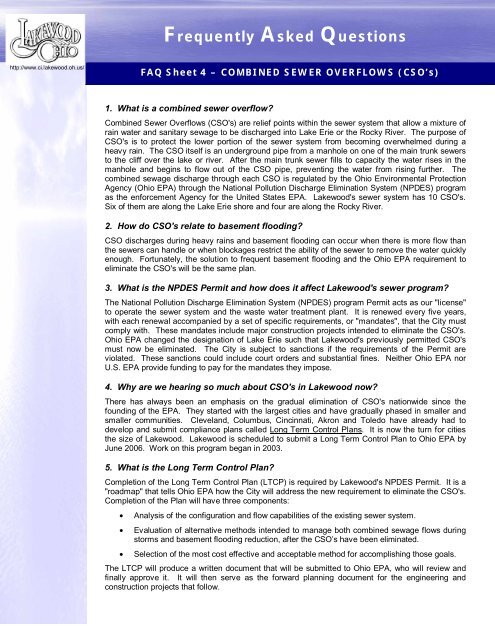 Combined Sewer Overflows (CSO's) - City of Lakewood, Ohio