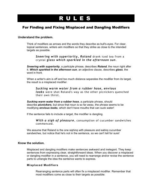 Misplaced and Dangling Modifiers â Rules