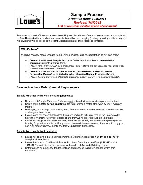 Samples - LowesLink