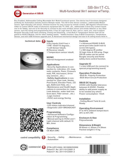 9in1 Sensor Data Sheet Smart Bus Home Automation
