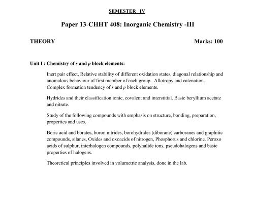 Paper 13-CHHT 408: Inorganic Chemistry -III