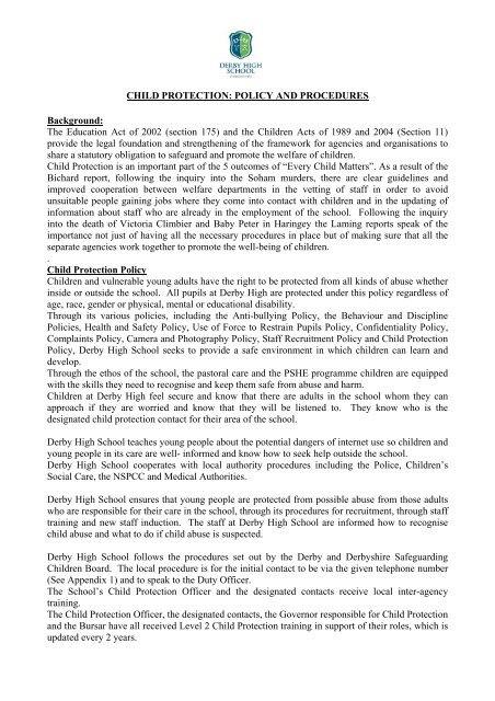 Child Protection Policy - Derby High School