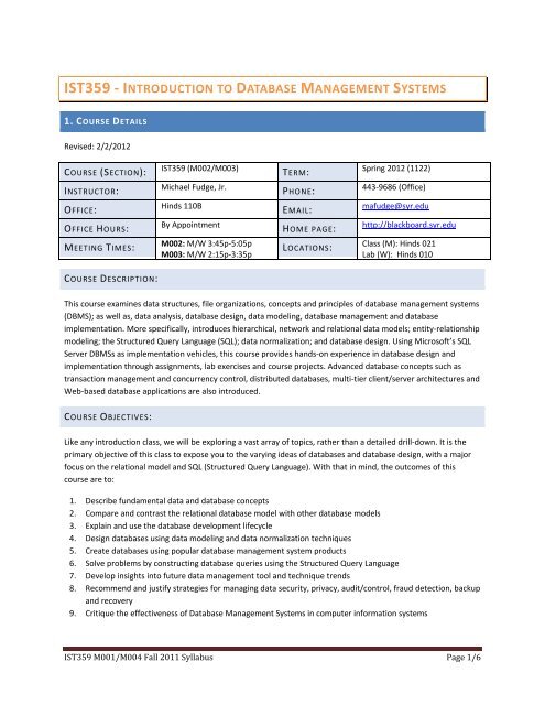 Ist359 Introduction To Database Management Systems