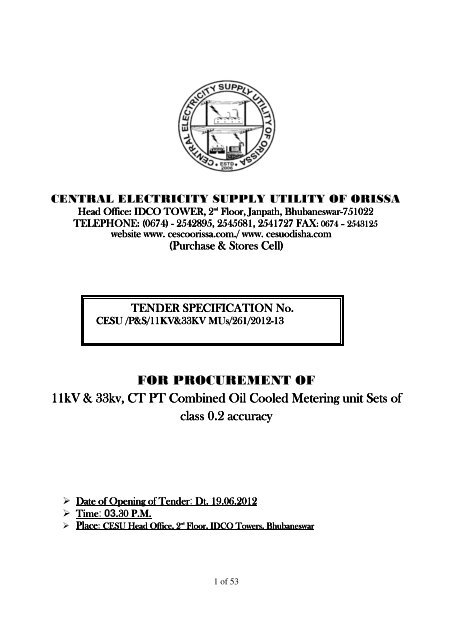 FOR PROCUREMENT OF 11kV & 33kv, CT PT ... - Cescoorissa.com