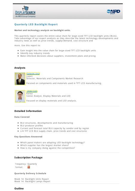 Quarterly LED Backlight Report - DisplaySearch