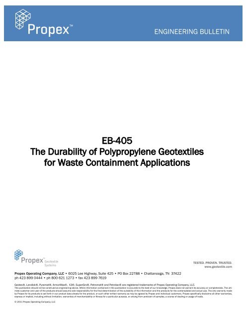 Propex EB-405 Durability Of Polypropylene - Geotextiles