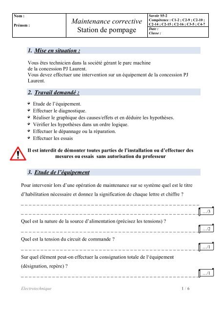 TP maintenance corrective Station de pompage