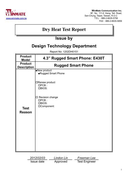Dry Heat Test Report - Winmate Communication INC