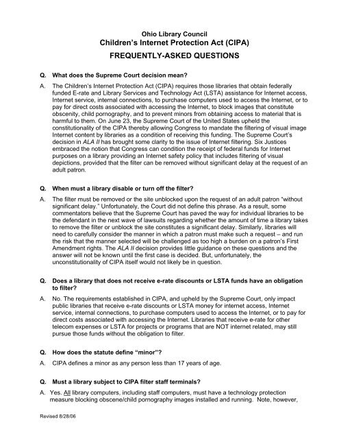 Children's Internet Protection Act (CIPA) - Ohio Library Council