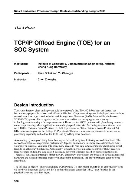 TCP/IP Offload Engine (TOE) for an SOC System - Computer ...
