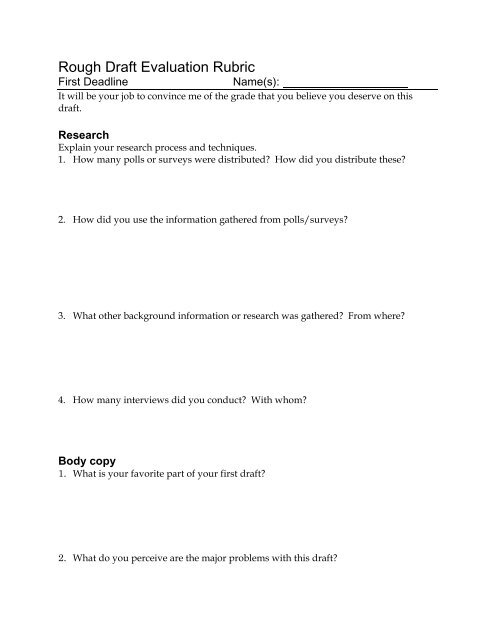Rough Draft Evaluation Rubric