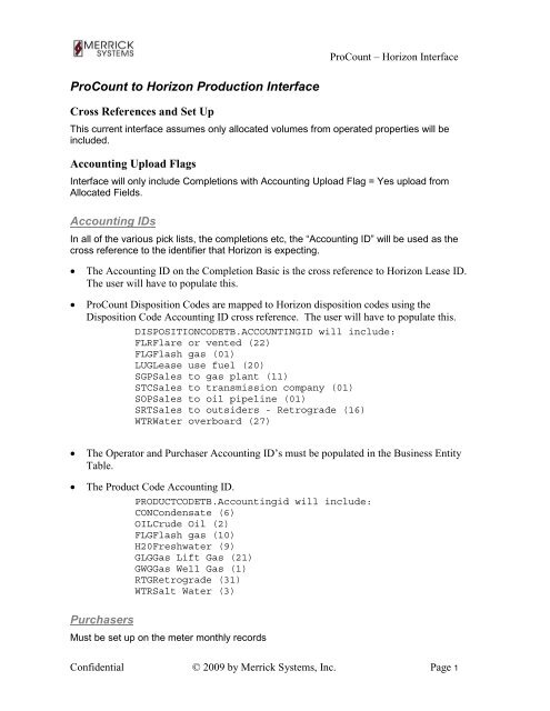 ProCount to Horizon Production Interface - Merrick Systems