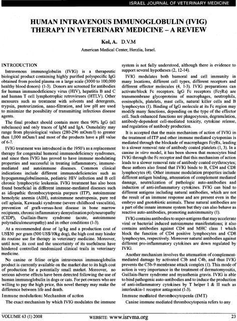 human intravenous immunoglobulin (ivig) - Israel Journal of ...