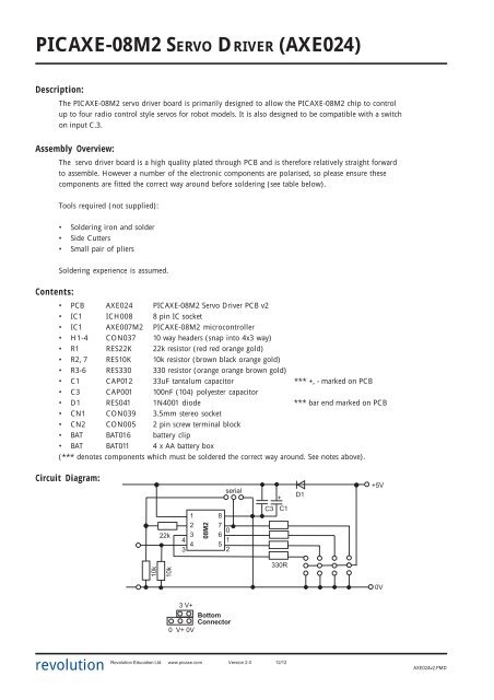 PICAXE-08M2 SERVO DRIVER (AXE024)