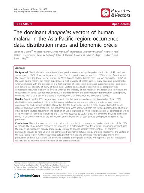 Sinka et al. (2011) - Malaria Atlas Project - University of Oxford