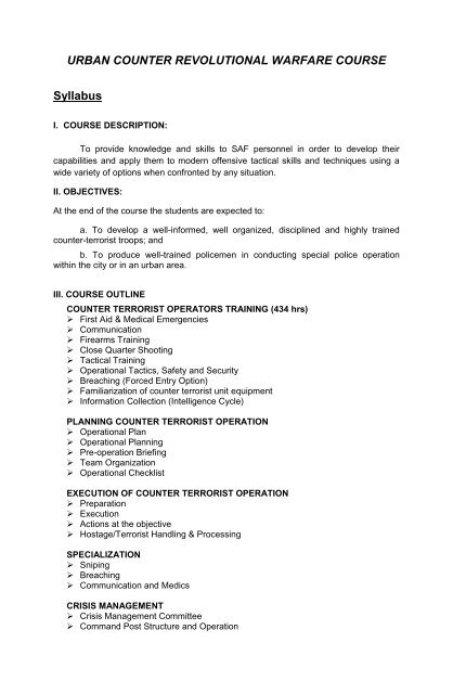 Urban Counter Revolutionary Warfare Course - PNP Directorate for ...