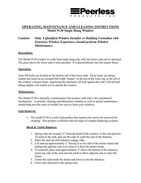 OPERATING, MAINTENANCE AND CLEANING INSTRUCTIONS ...