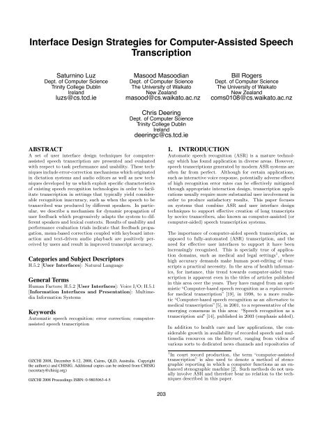 User Interface Design for Computer-Assisted Speech Transcription