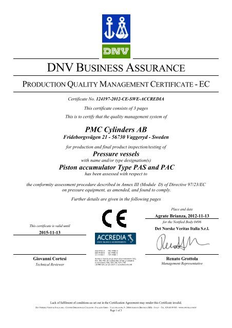 Production Quality Management Certificate - PMC Group