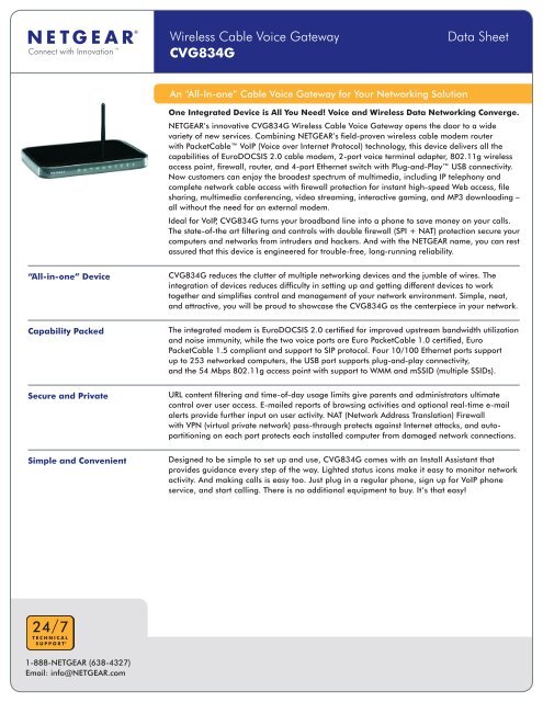 Wireless Cable Voice Gateway Data Sheet CVG834G - Netgear