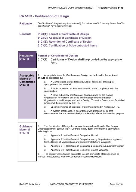 RA5103 Certification of Design PDF - Military Aviation Authority