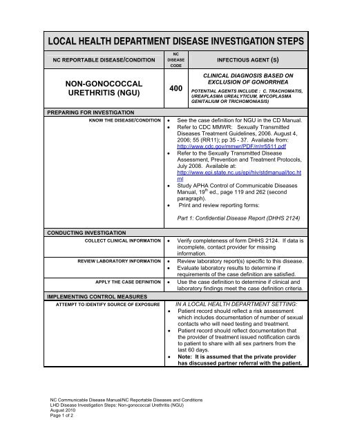 Non-gonococcal Urethritis (NGU) - Epi