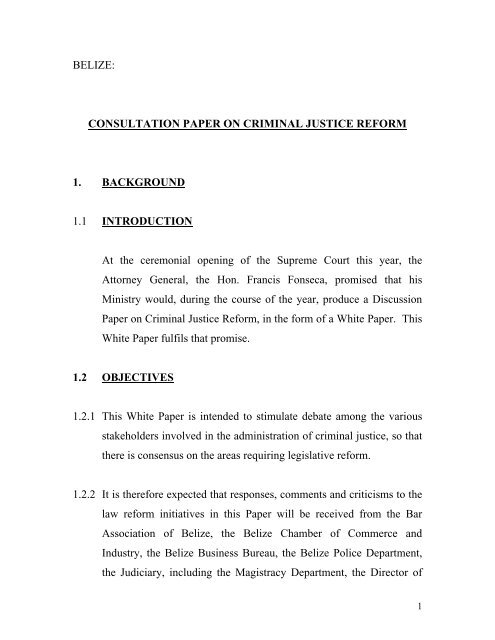 The White Paper on Criminal Justice Reform - Belize Law