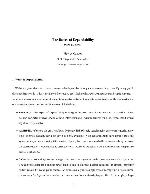 The Basics of Dependability