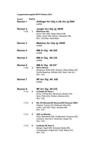Meldeergebnis - RHTC Rheine Ruderabteilung