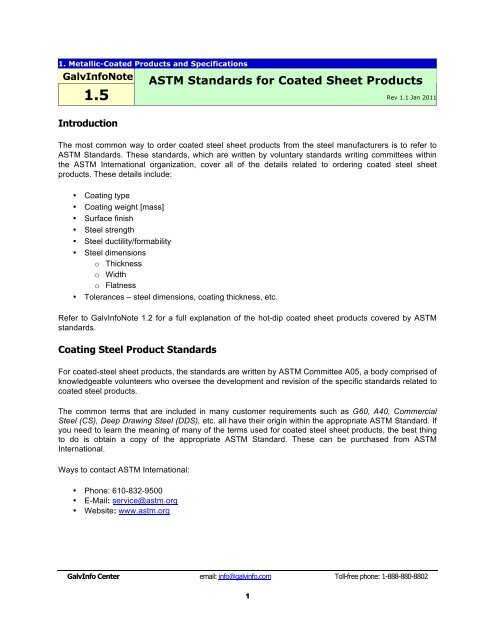 ASTM Standards for Coated Sheet Products - the GalvInfo Center