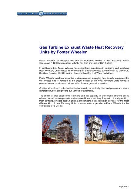Gas Turbine Exhaust Waste Heat Recovery Units by Foster Wheeler