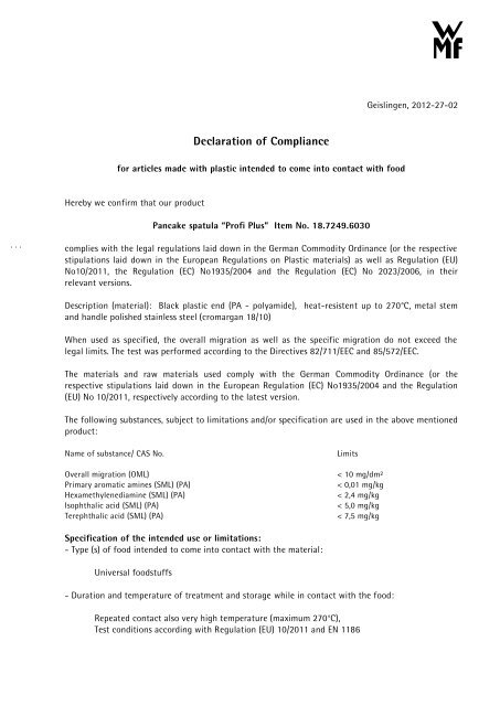 Declaration of Compliance - WMF