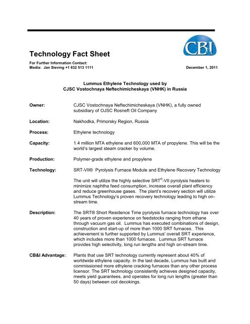 Technology Fact Sheet - CB&I Technology Fact Sheet - CB&I