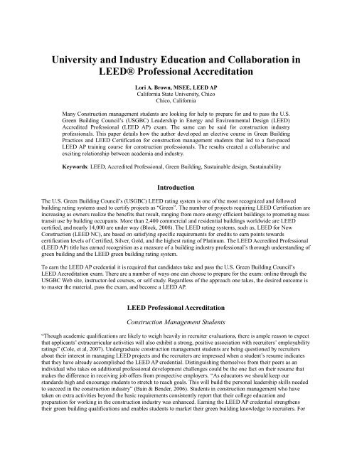 University and Industry Education and Collaboration in LEED ...