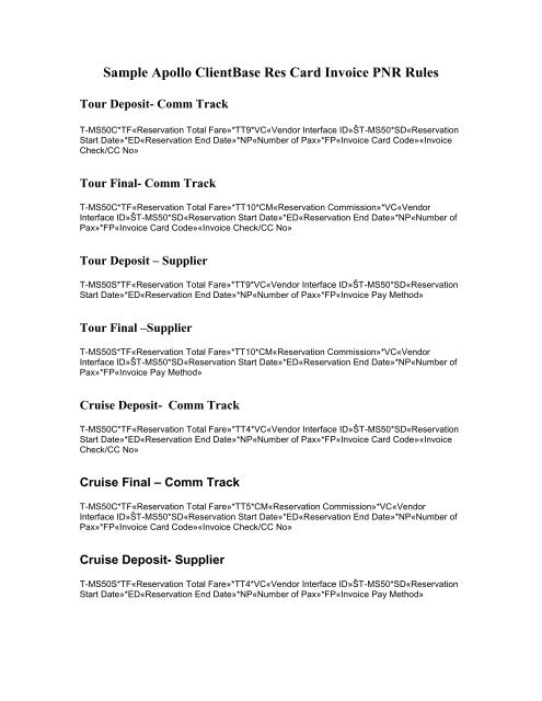 Apollo Sample Invoice PNR Rules