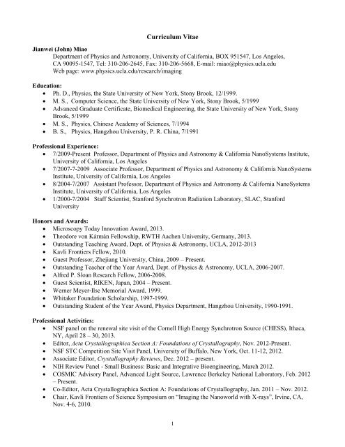 Curriculum Vitae - UCLA Physics & Astronomy