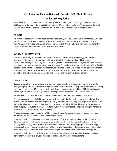 Photo Contest Rules and Regulations - Girl Guides of Canada.