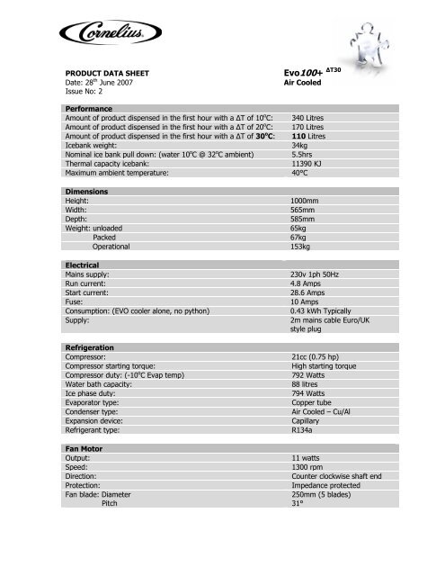 EVO 100+ DeltaT30 AC Datasheet.pdf - IMI Cornelius