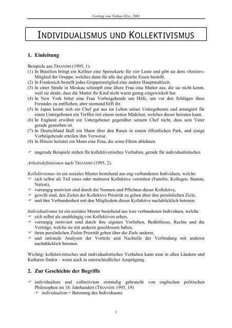 Individualismus und Kollektivismus - Tobias Elze